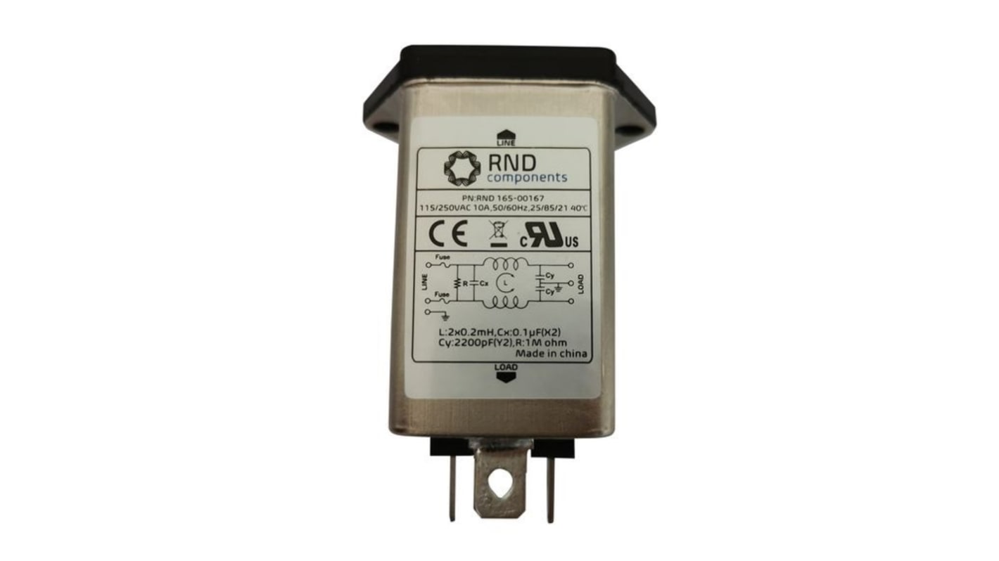 RND 165-00167 | RND, RND 165 10A 250 V 50 Hz, 60 Hz, Chassis Mount EMI ...