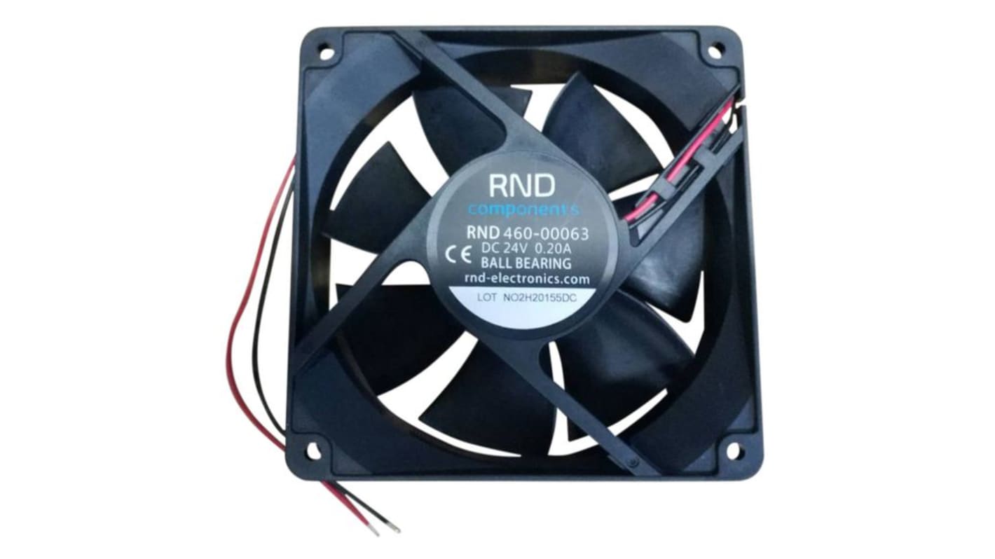 RND 460-00063 | RND Axial Fan, 24 V dc, dc Operation, 114.7cfm, 4.8W, 200mA Max, 120 x 120 x ...