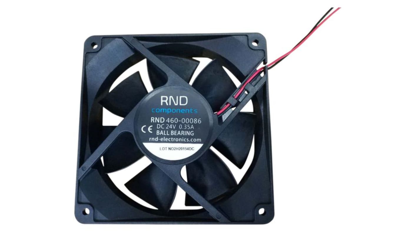 RND 460-00086 | RND Axial Fan, 24 V dc, dc Operation, 123.2cfm, 8.4W, 350mA Max, 120 x 120 x ...