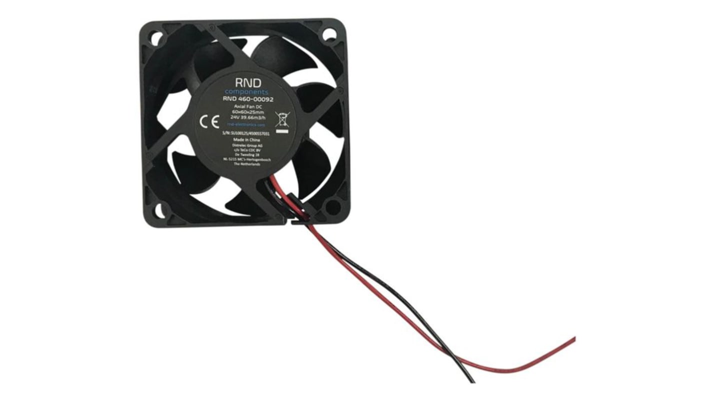 RND 460-00092 | RND Axial Fan, 24 V dc, dc Operation, 23.95cfm, 1.92W, 80mA Max, IP44, 60 x 60 x ...