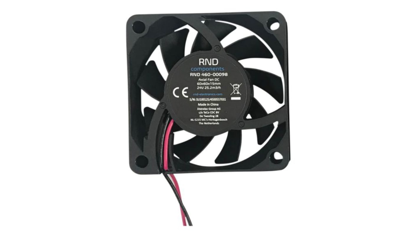 RND 460-00098 | RND Axial Fan, 24 V dc, dc Operation, 15.41cfm, 960mW, 40mA Max, IP44, 60 x 60 x ...
