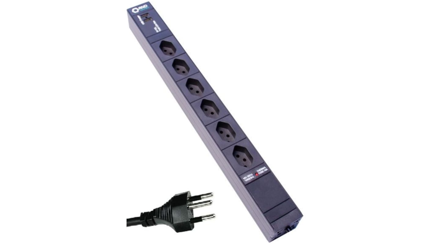 RND 465-00214 | Type J - Swiss 6 Gang Extension socket, 3m Cable, 10A ...