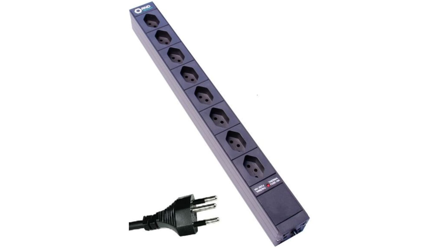 RND 465-00215 | Type J - Swiss 8 Gang Extension socket, 3m Cable, 10A ...