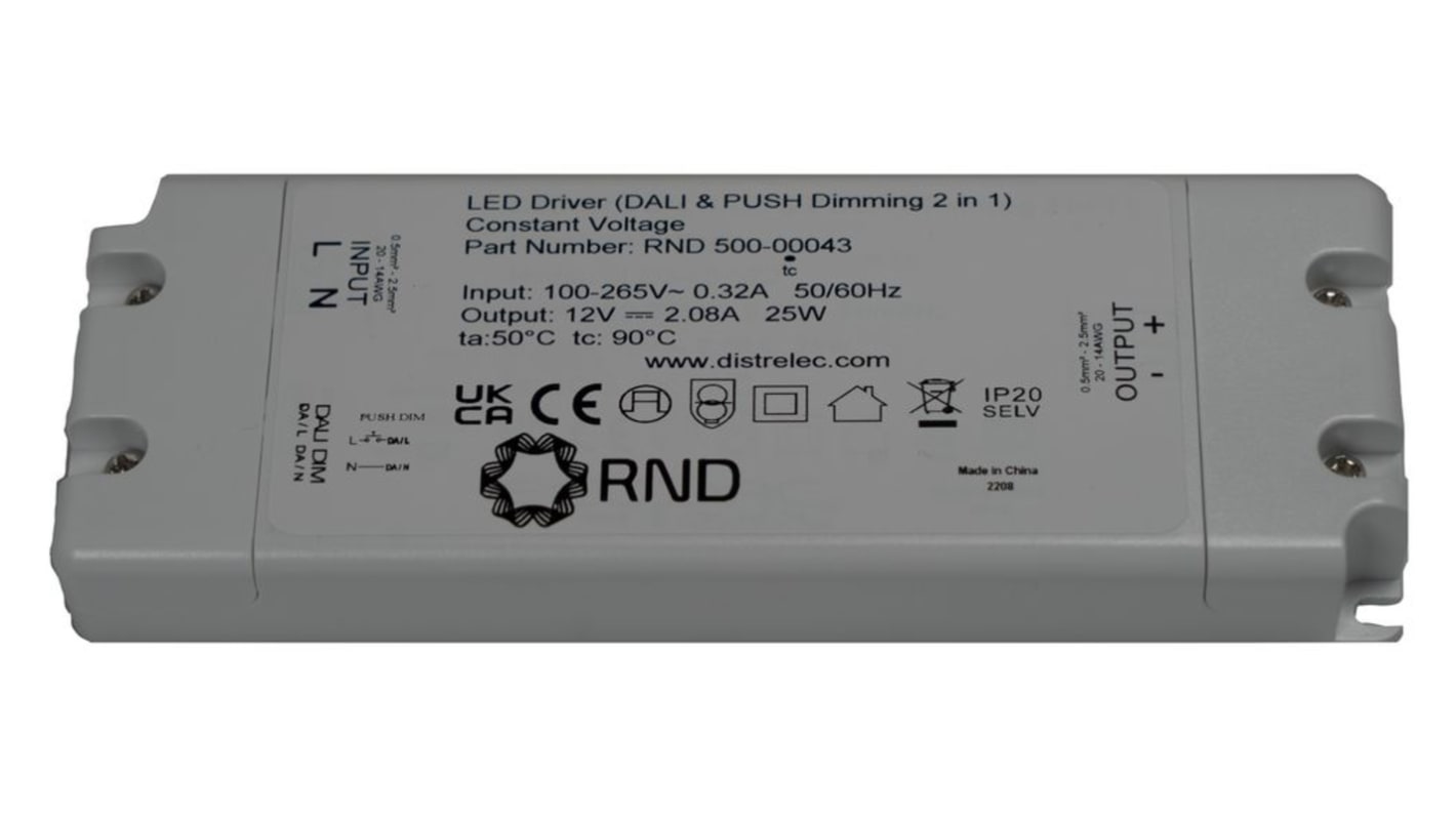 RND 500-00043 | DALI Dimmable CV LED Driver 25W 12V | RS