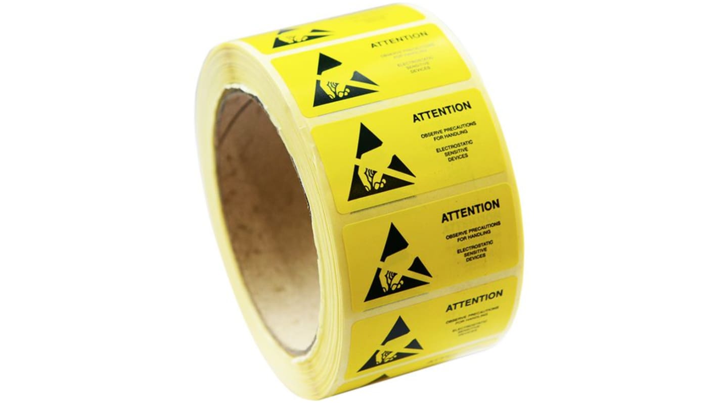RND 600-00082 | Label Caution ESD 50X25mm Yellow | RS