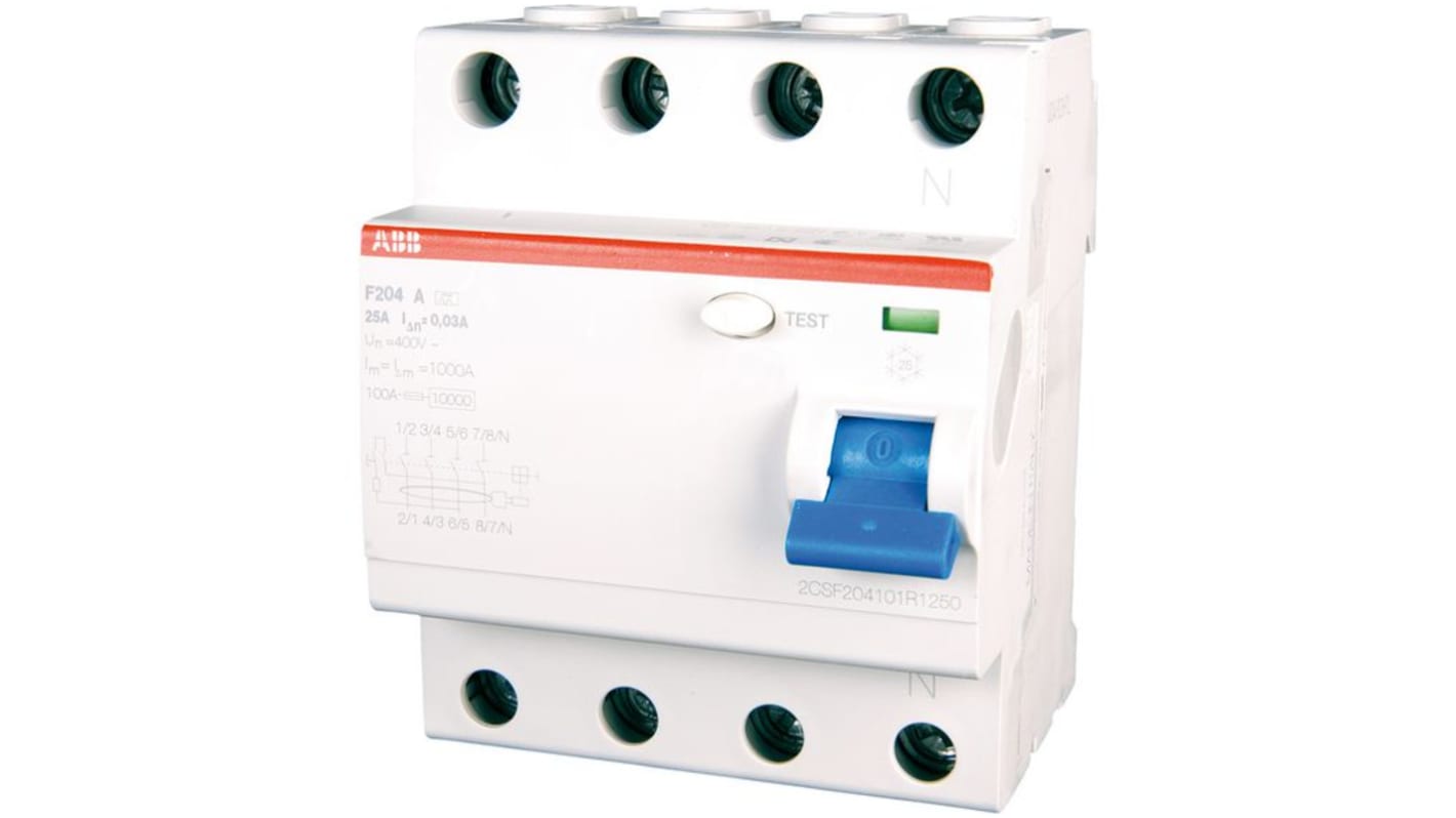 F204 A-40/0.03 | ABB F204 RCCB, 40A, 4 Pole, 30mA | RS