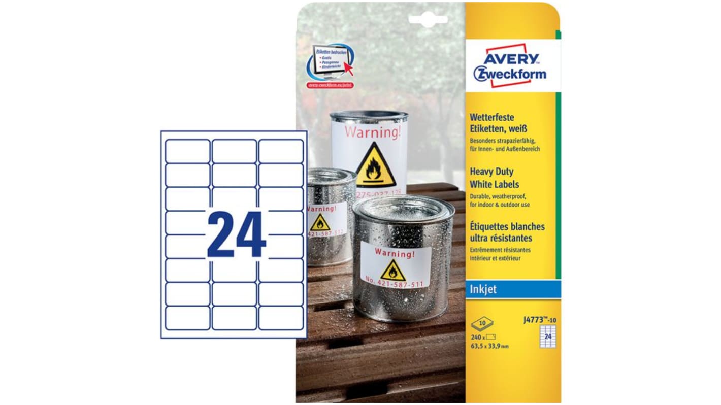 J4773-10 | Avery White Adhesive Heavy duty Label, Pack of 10Sheets | RS