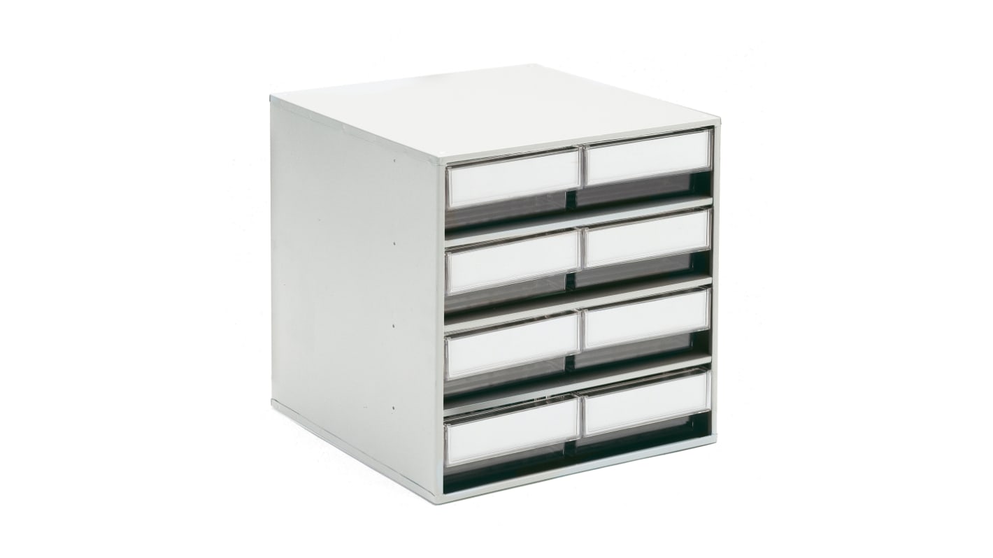 0840-1 | Treston 8 Drawer Storage Unit, Plastic, 395mm x 400mm x 400mm, Clear | RS