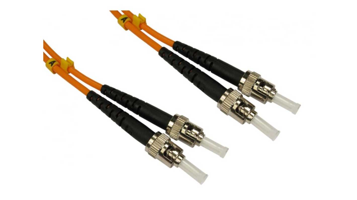 RS PRO ST to ST Duplex Multi Mode OM2 Fibre Optic Cable, 3mm, Orange ...