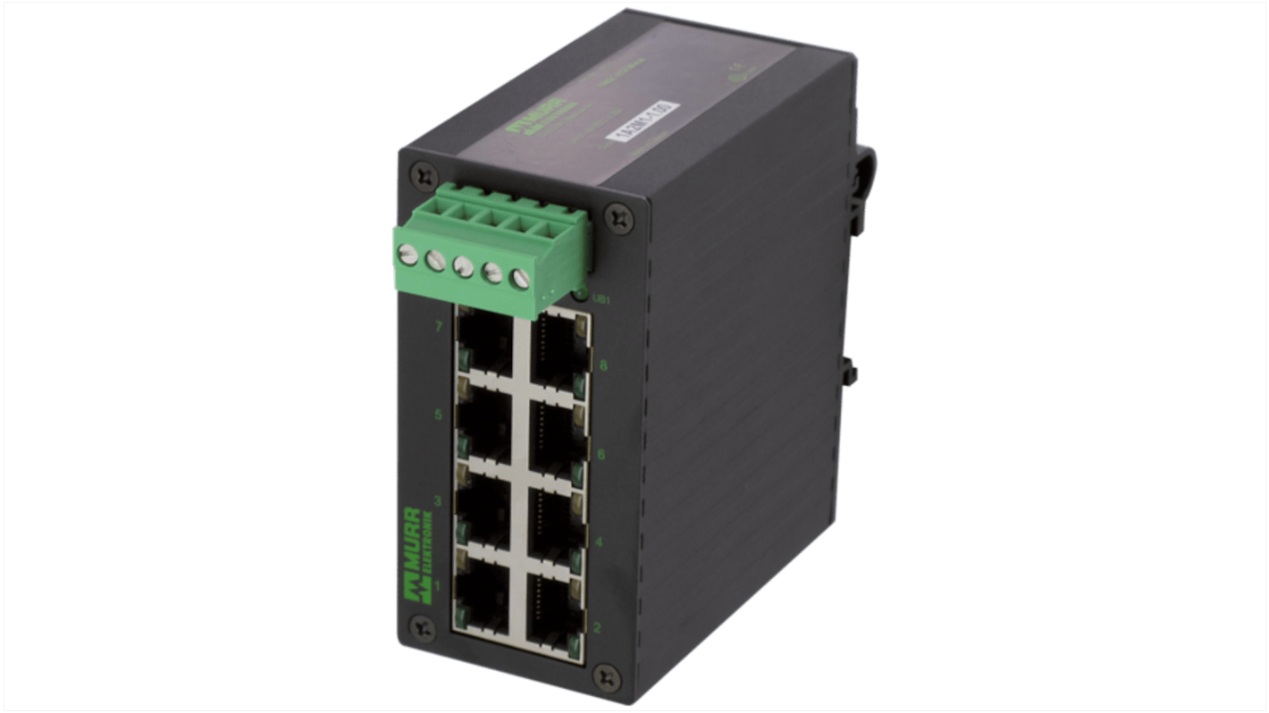 58173 | 58 Series DIN Rail Mount Network Hub, 8 RJ45 Ports, 1000Mbit/s ...