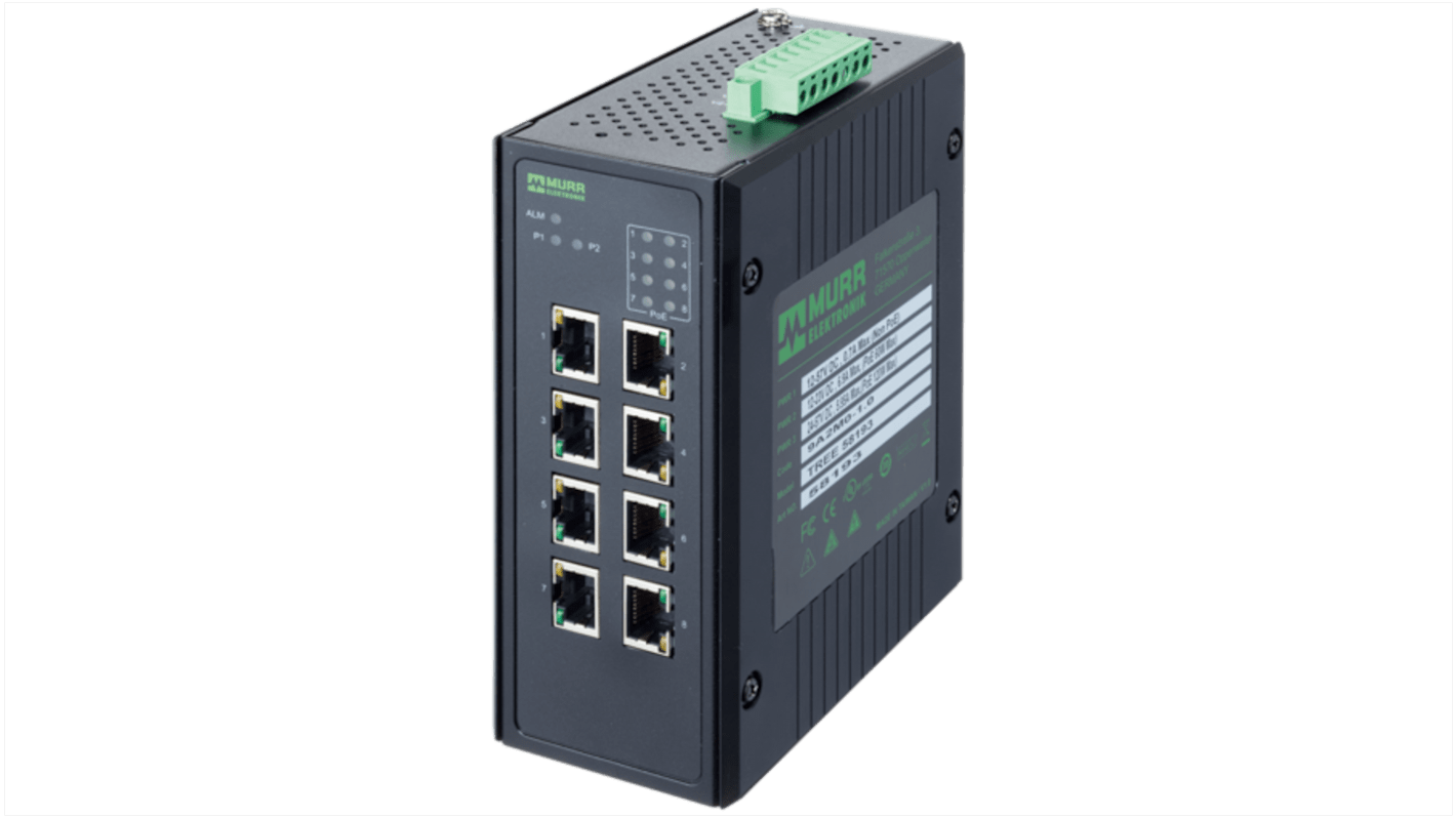 58193 | 58 Series DIN Rail Mount Network Hub, 8 RJ45 Ports, 1000Mbit/s ...