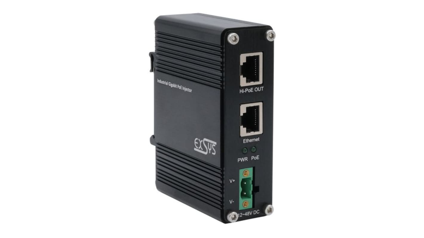 EX-60310 | Exsys Single Port POE Injector, 12 → 48V Input, 60W | RS