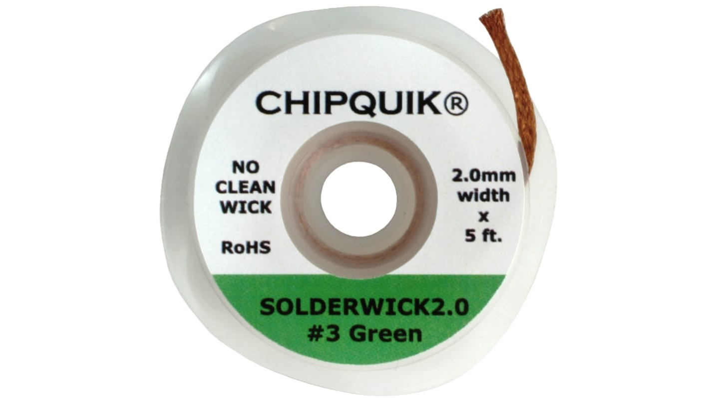 CHIPQUIK SOLDERWICK2.0 5ft No Clean Desoldering Braid, Width 2mm | RS