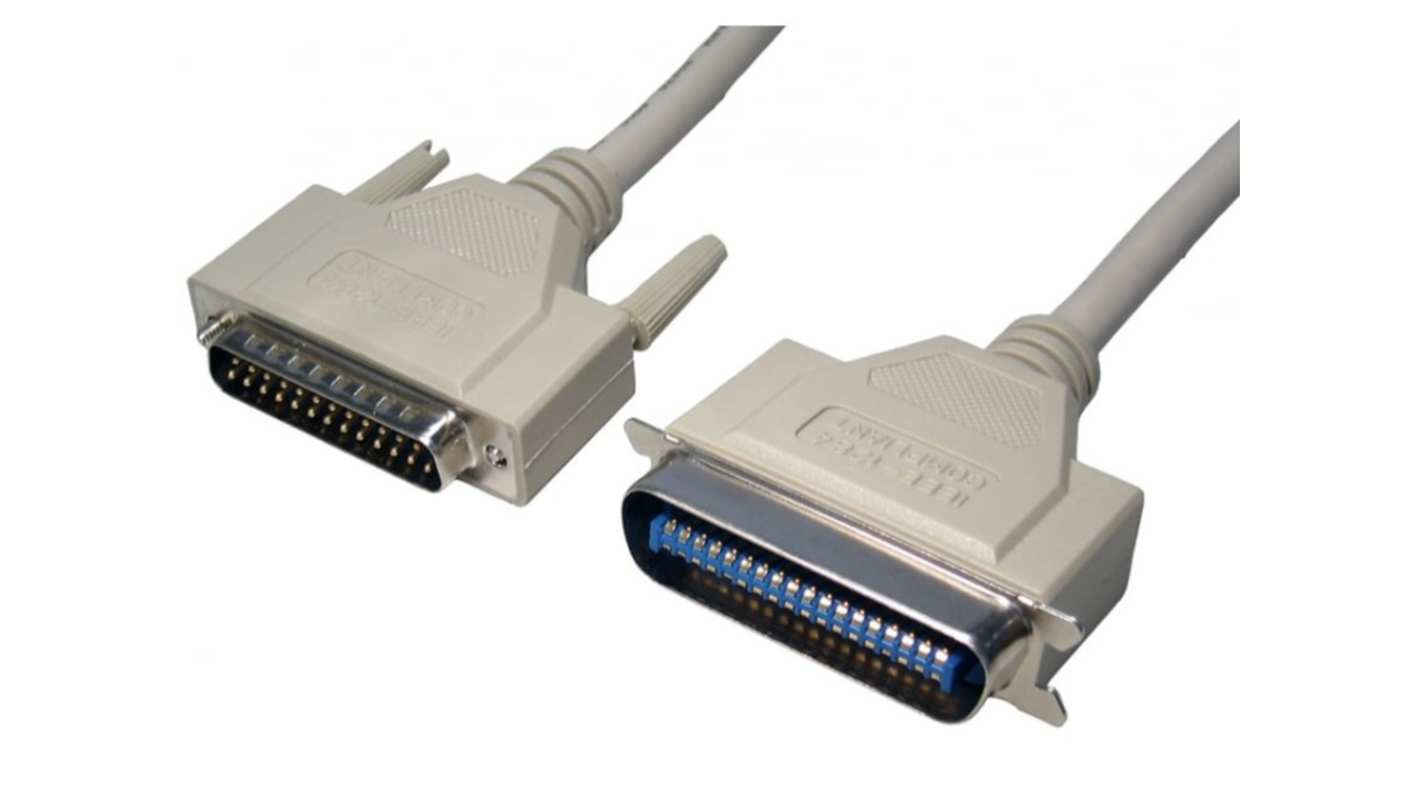 RS PRO 25 Pin D-sub to Male Centronics Parallel Cable, 2m, Grey Sheath | RS