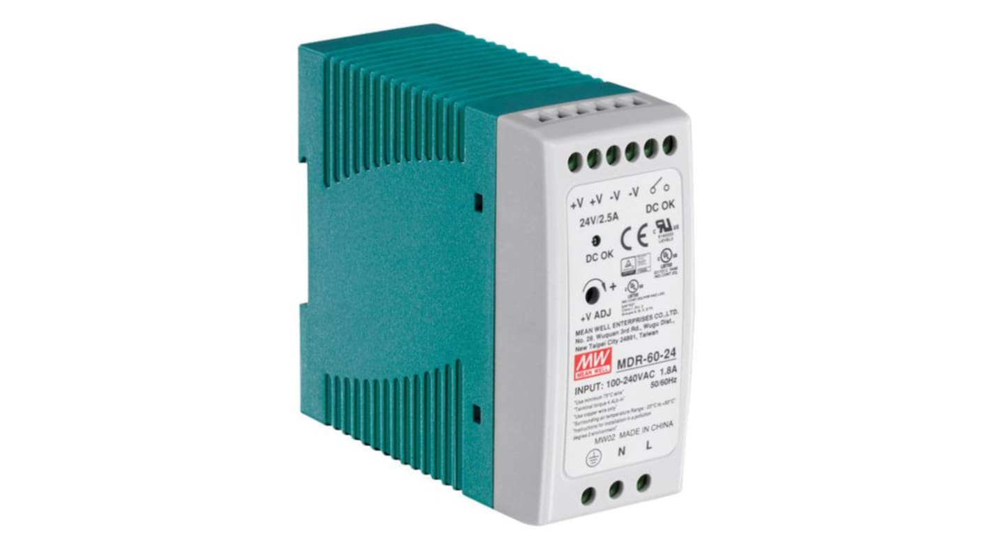 TI-M6024 | TI DIN Rail Power Supply, 370V ac Input, 24V, 2.5A Output ...
