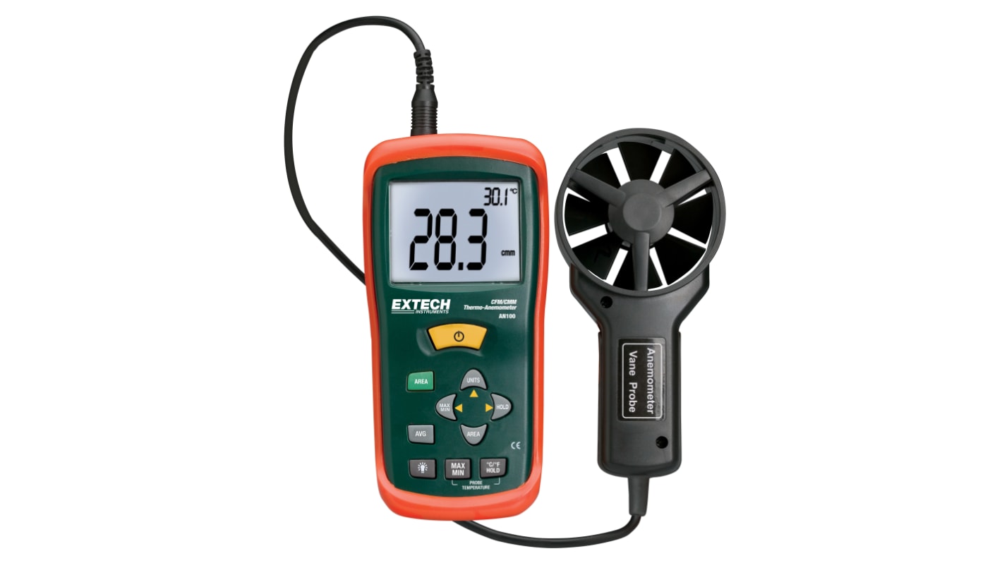 Extech AN100 Anemometer, 0.40 → 30.00m/s Max, Measures Air Flow, Air ...