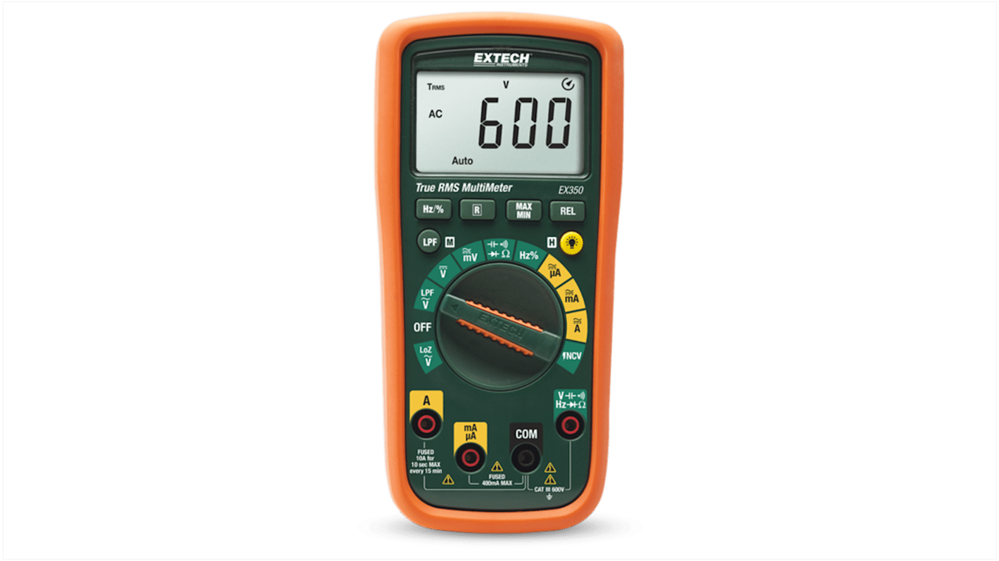 Extech EX350 LCD Multimeter, 10A ac Max, 10A dc Max, 600V ac Max | RS