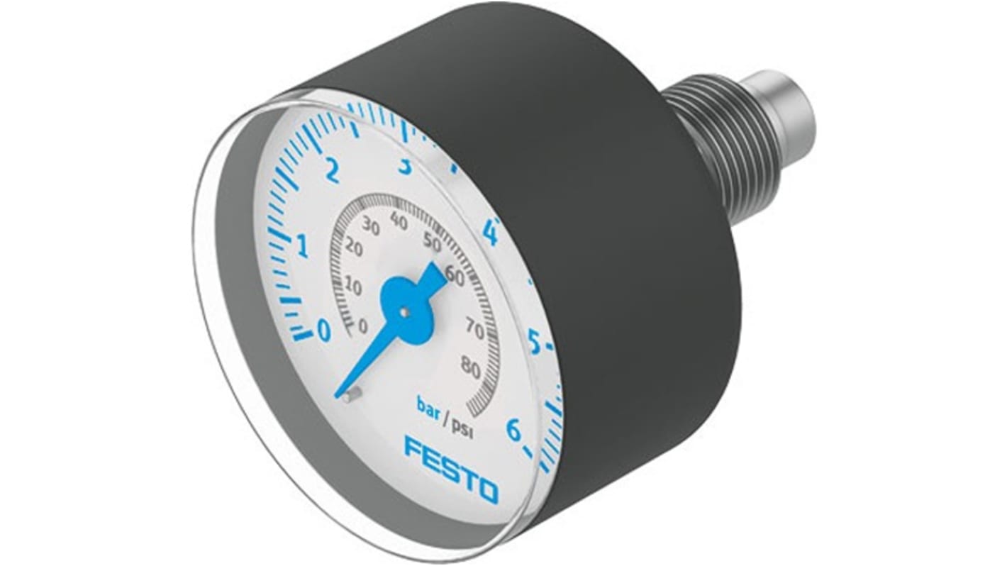 Festo R 1/8 Analogue Pressure Gauge 6bar Inline, MAP-40-6-1/8-EN, 0bar ...