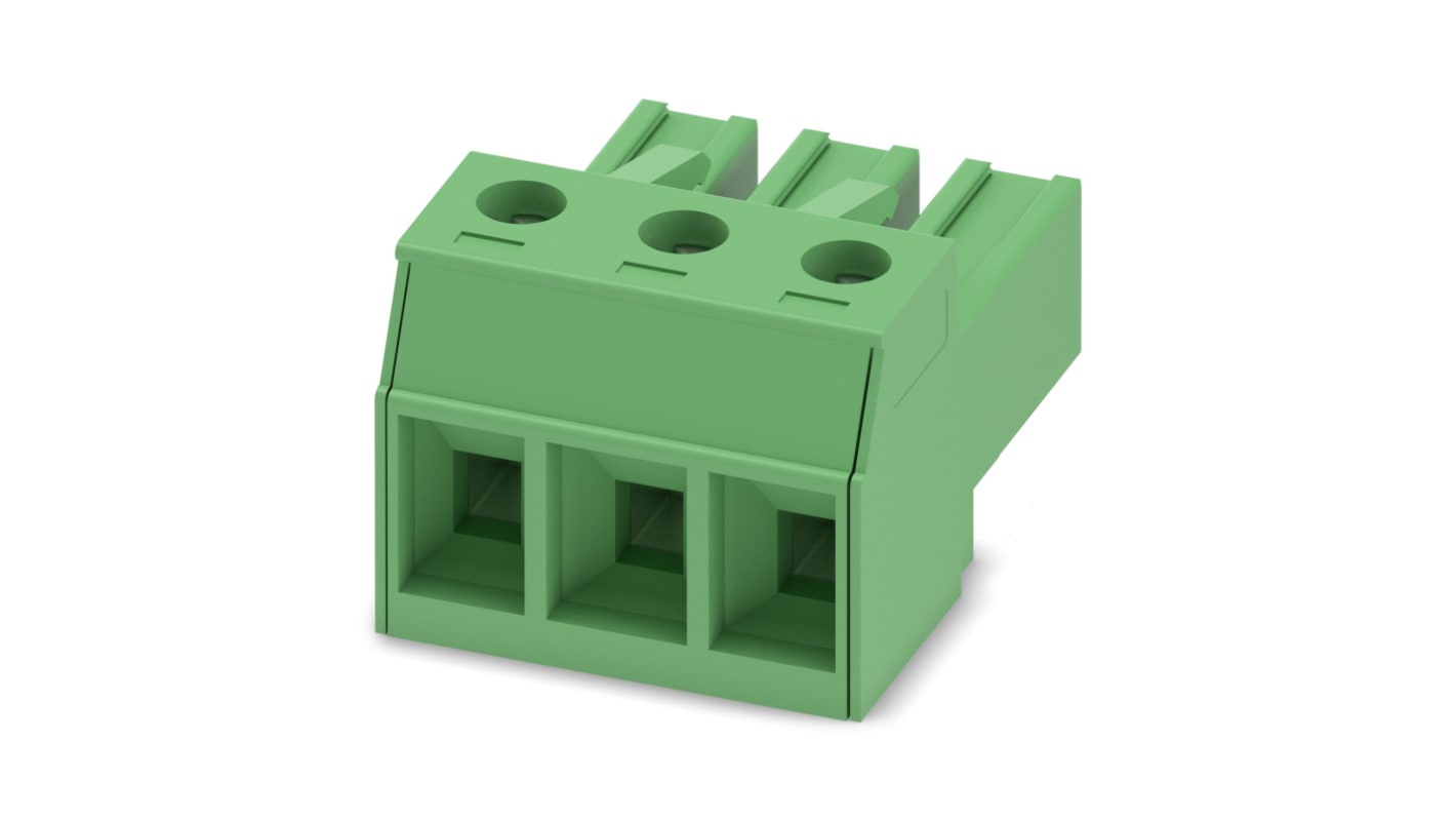 1804917 | Phoenix Contact 7.62mm Pitch 3 Way Right Angle Pluggable Terminal Block, Plug, Cable ...