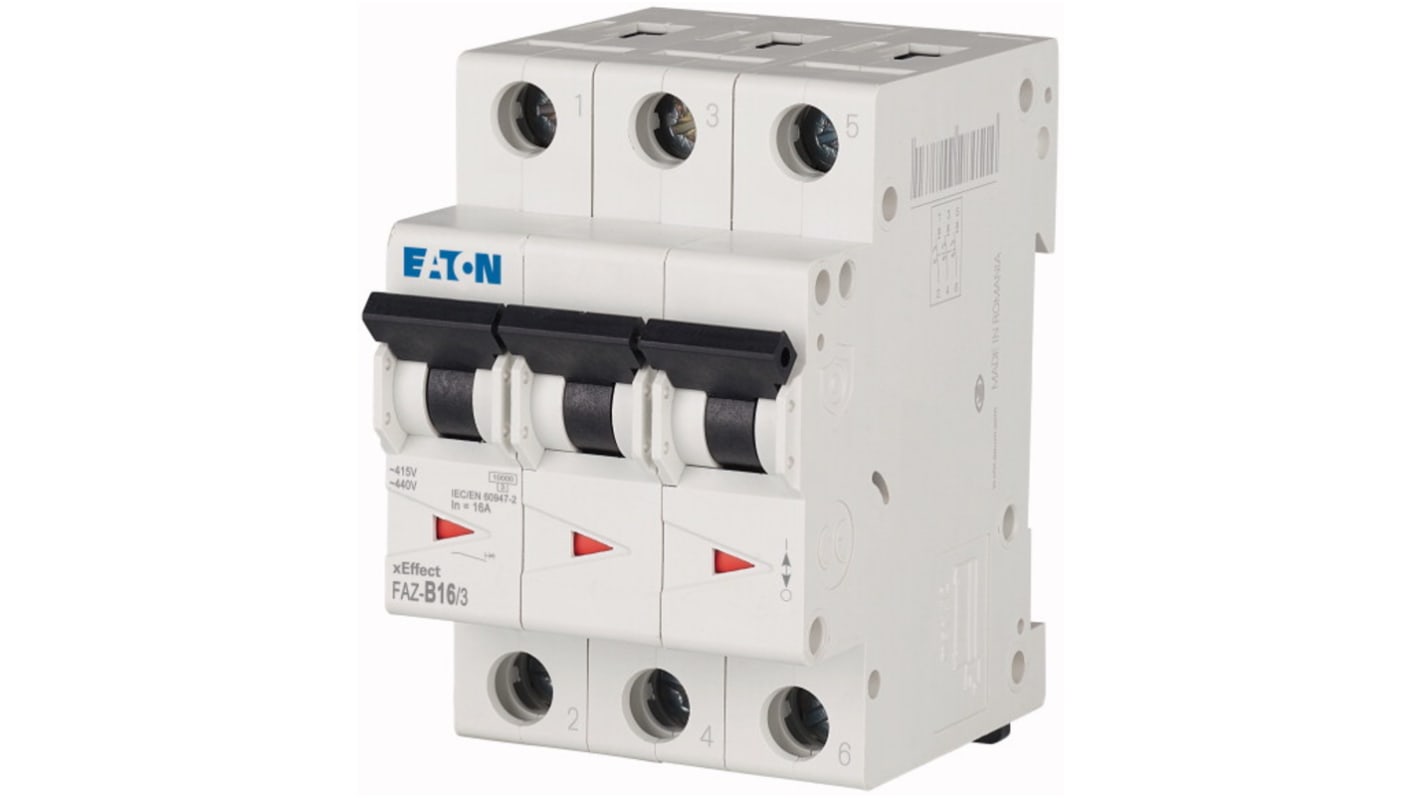 278847 FAZ-B16/3 | Eaton xEffect MCB, 3P, 16A Curve B, 240 → 415V AC, 10 kA Breaking Capacity | RS