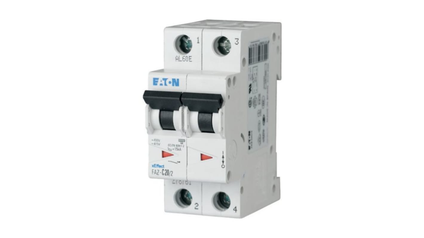 278753 FAZ-C5/2 | Eaton xEffect MCB, 2P, 5A Curve C, 240 → 415V AC, 10 ...
