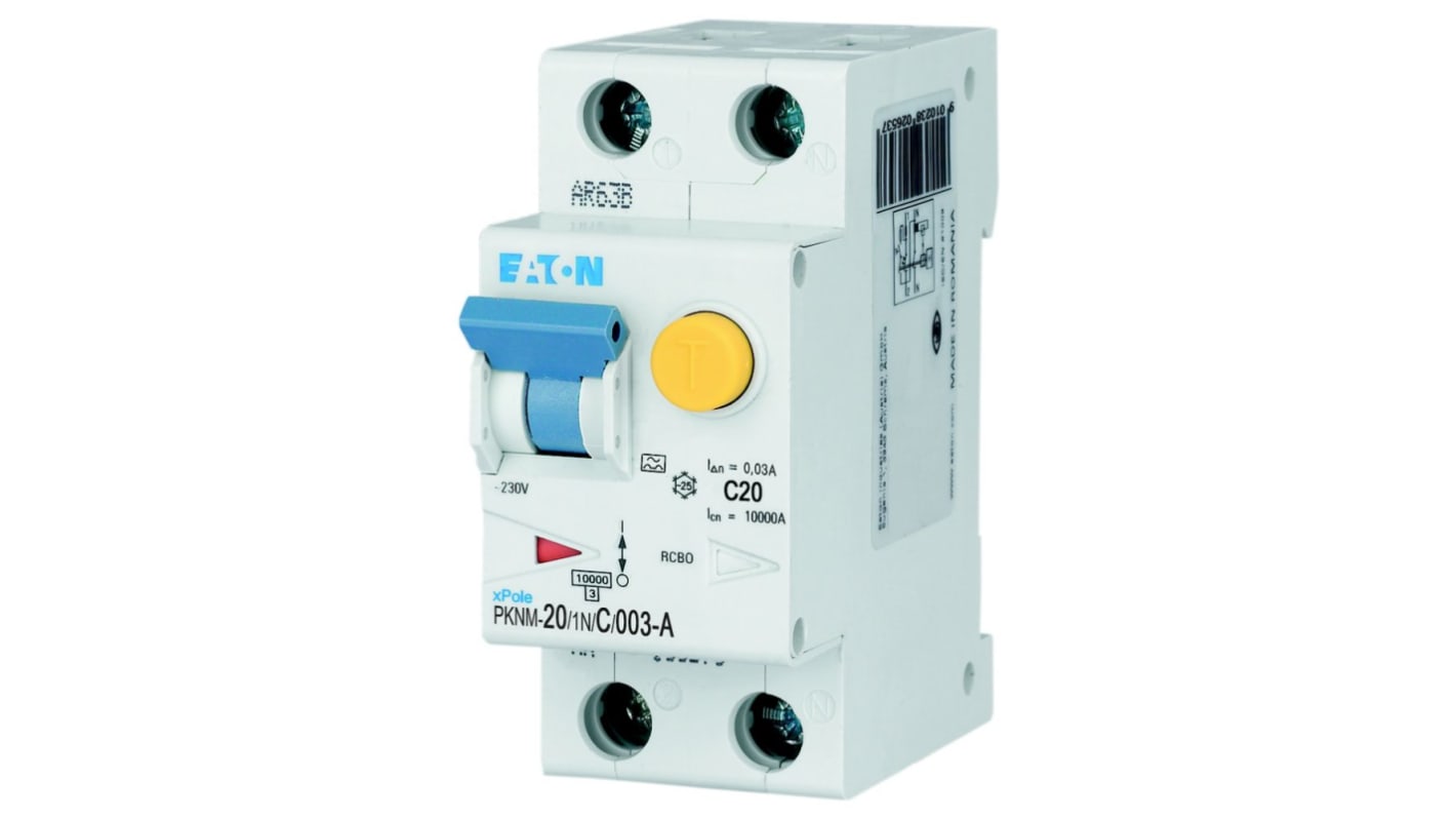 236249 PKNM-20/1N/C/003-A-MW | Eaton RCD, 20A, 2 Pole, 30mA, Type C ...