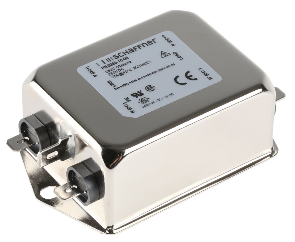 Schaffner, FN2060 10A 250 V ac 400Hz, Chassis Mount RFI Filter, Tab ...