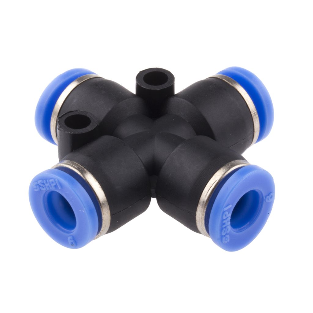 RS PRO Cross Tube to Tube Adaptor Push In 6 Mm To Push In 6 Mm Tube