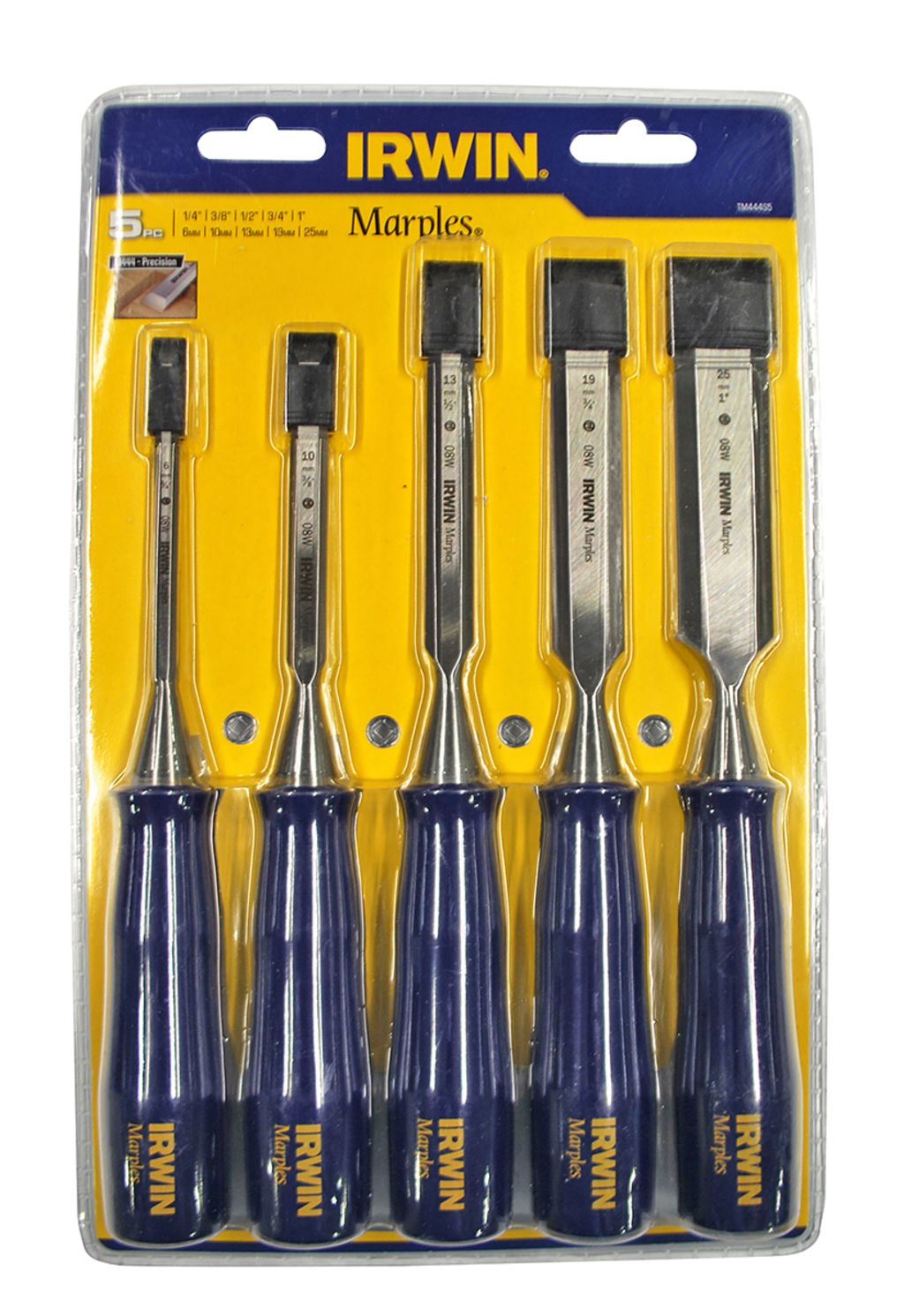 Irwin 5 Piece Steel Bevel Edge Chisel Set, 6.0 mm, 10 mm, 13 mm, 19 mm ...