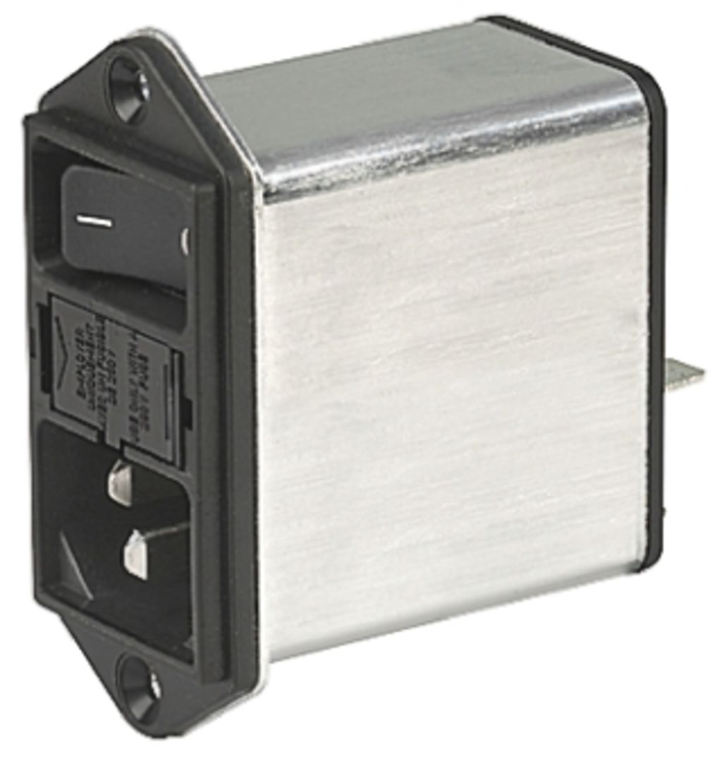Schurter,2A,250 V ac Male Panel Mount Filtered IEC Connector DD12.2111. ...