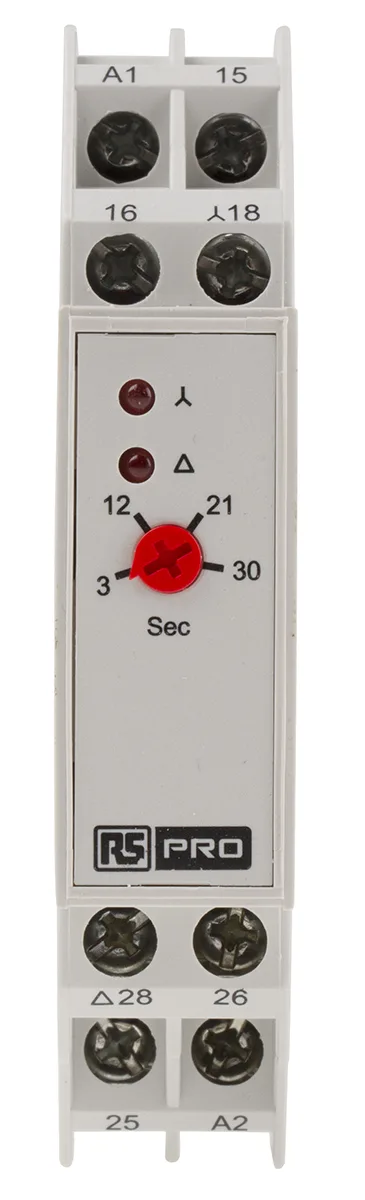 RS PRO Timer Relay, Star Delta, 240 → 415V ac 3 → 120s, DIN Rail Mount ...