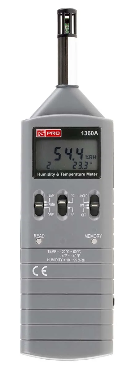 RS PRO RS1360A Handheld Hygrometer, Max Temperature +140 °F, +60 °C ...