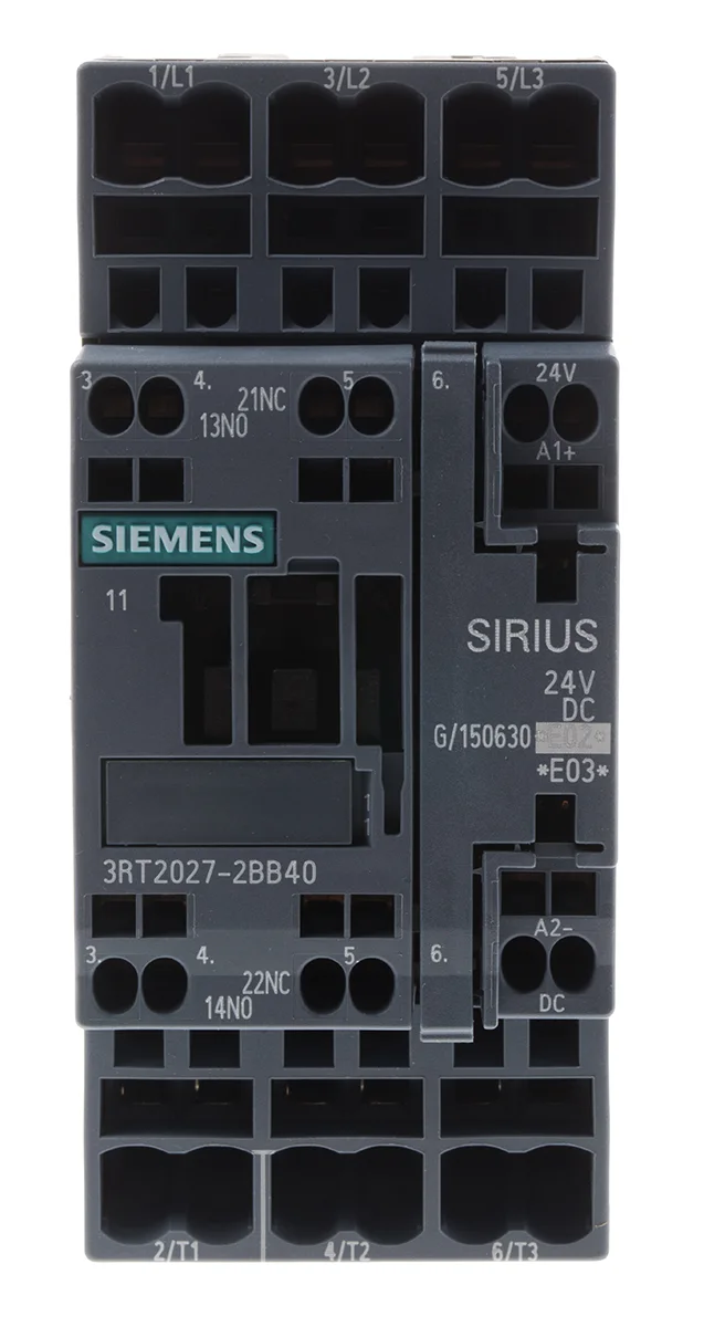 Siemens SIRIUS Innovation 3RT2 3 Pole Contactor - 32 A, 24 V dc Coil ...