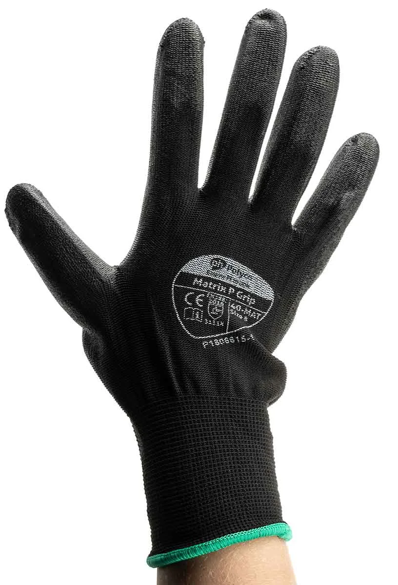 BM Polyco Matrix Black Polyurethane Coated Nylon Work Gloves, Size 8 ...