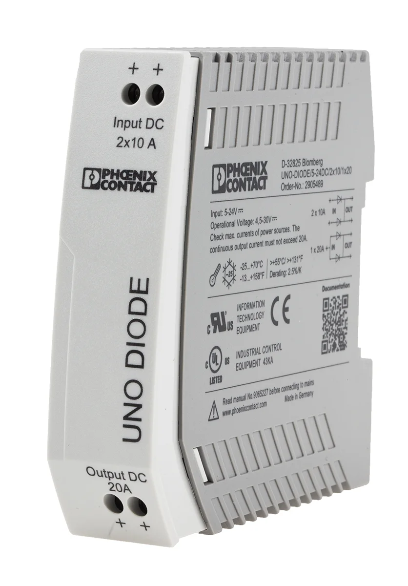 Phoenix Contact UNO-DIODE/5-24DC/2X10/1X20 Series Redundancy module ...