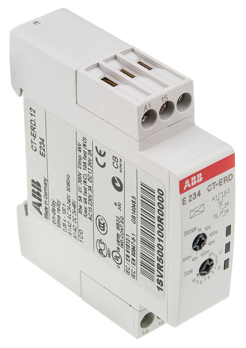 ABB SPDT Timer Relay, ON Delay, 24 → 240 V ac, 24 → 48V dc 0.05 s → ...