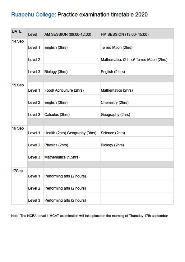 Examinations | Ruapehu College