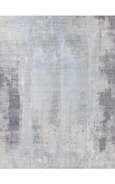 Exquisite Rugs Fine Pure Silk Hand Knotted 4221 Silver - Blue | Rug Studio