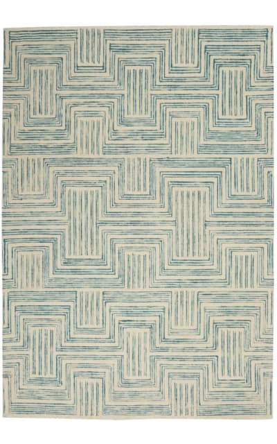 Nourison Interlock ITL06 Ivory - Turquoise | Rug Studio