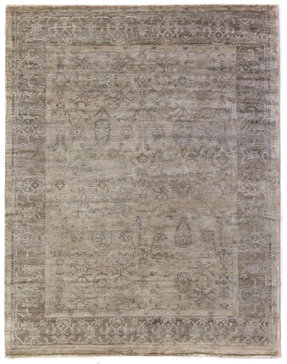 Exquisite Rugs Antique'd Silk Hand Knotted 3284 Beige | Rug Studio