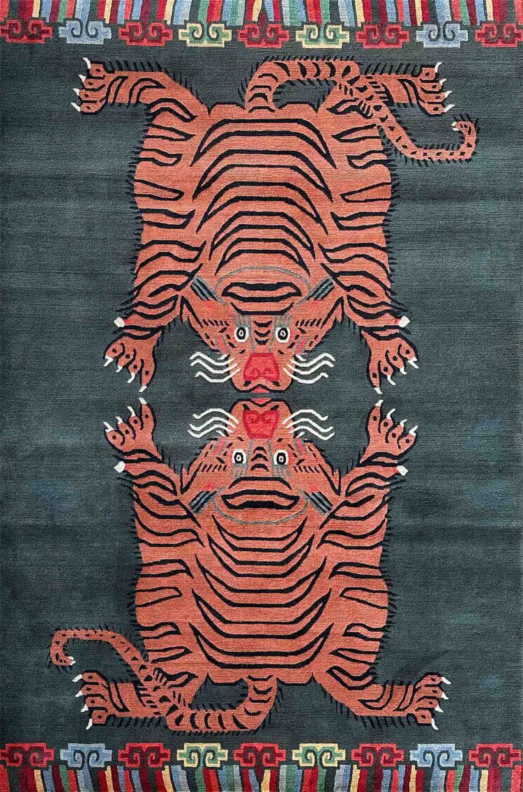 Tibet Rug Company 60 Knot Premium Tibetan Kissing Tigers Gray | Rug Studio