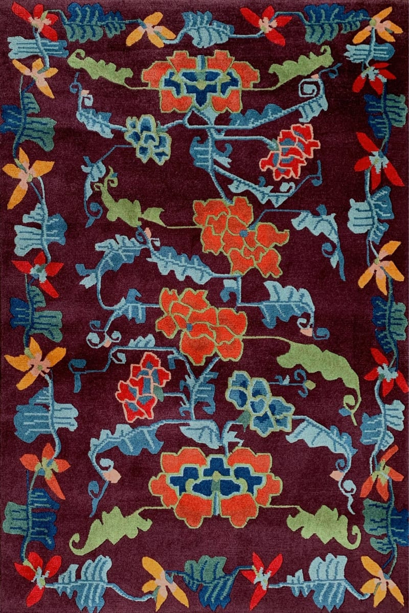 Tibet Rug Company 60 Knot Premium Tibetan Floral Plum | Rug Studio