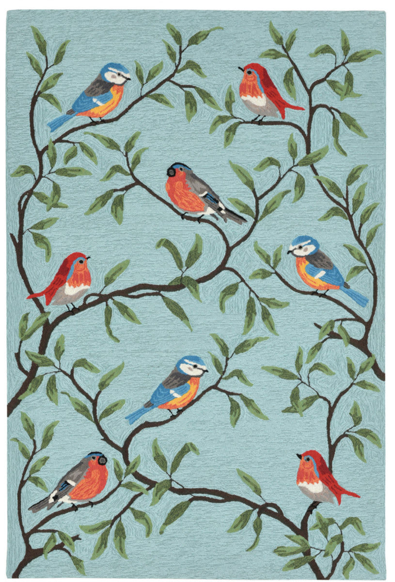Trans-Ocean Ravella Birds On Branches 227004 Aqua | Rug Studio