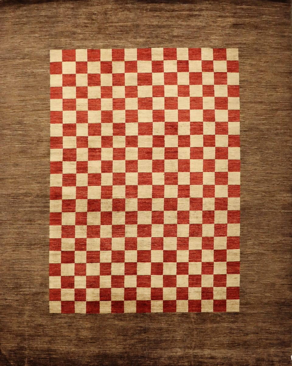 J Aziz Raisa Checkerboard Ivory - Red - Taupe | Rug Studio