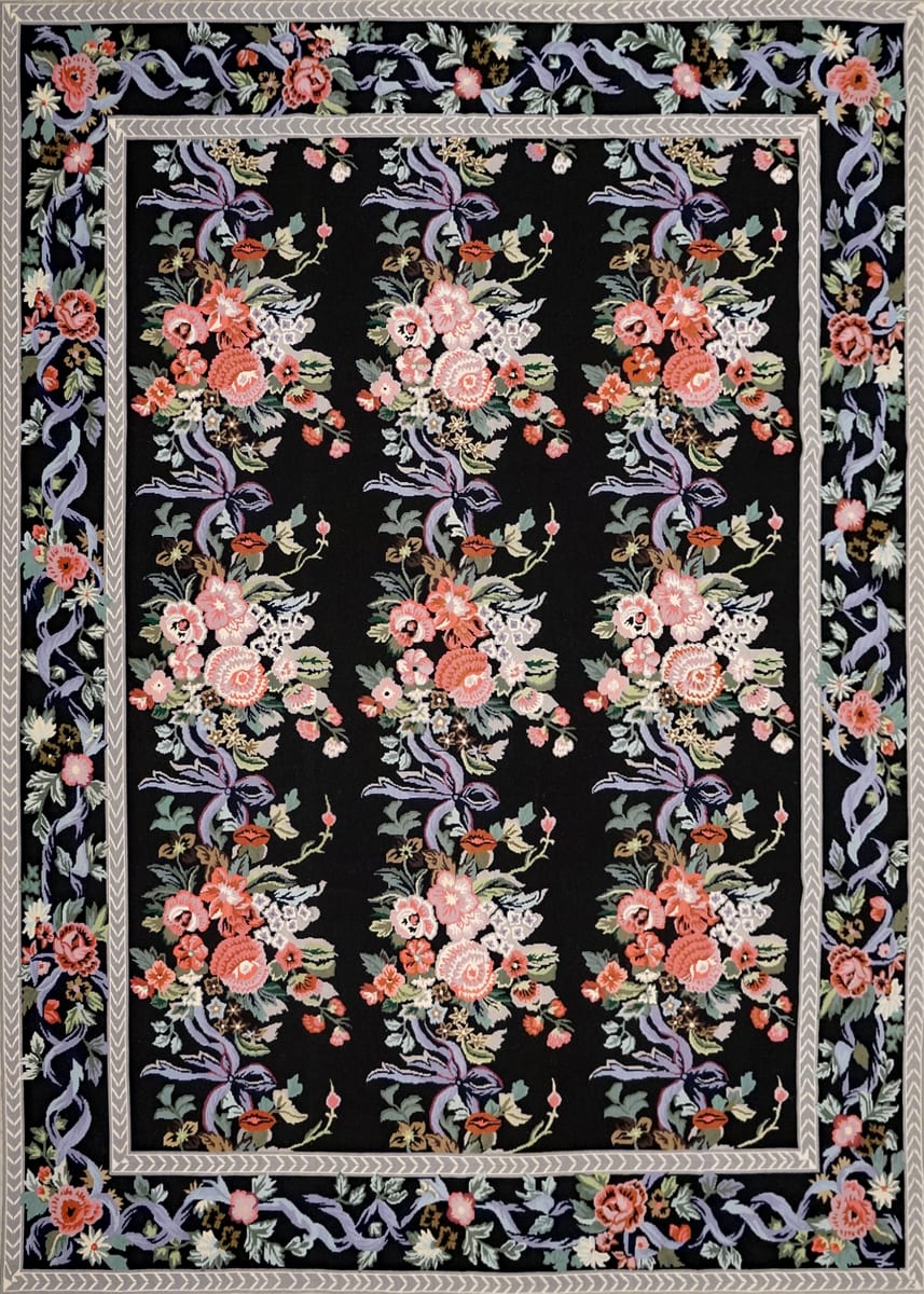 Vestiges Needlepoint Floral Black | Rug Studio