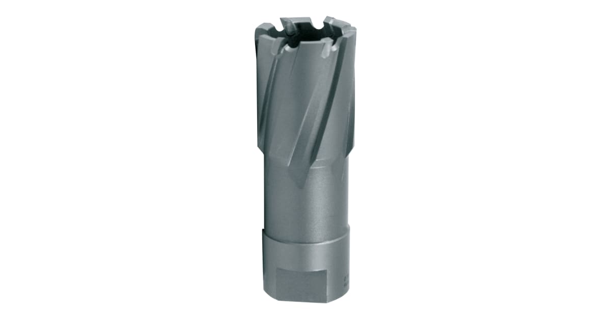 Core drill with tungsten-carbide cutting edges and threaded retainer ...