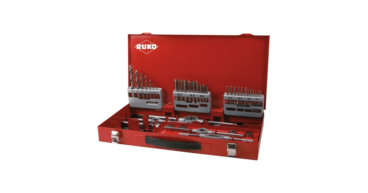 Thread-cutting sets HSS in steel case - 44 pcs. 245030 | Hand taps | RUKO