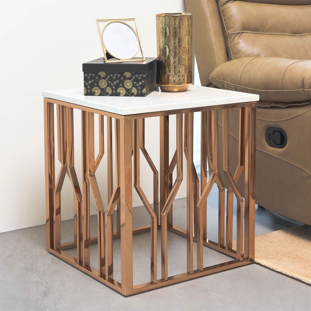 Jual Informa Fleur Meja Sisi Square Putih Rose Gold Terbaik | Informa