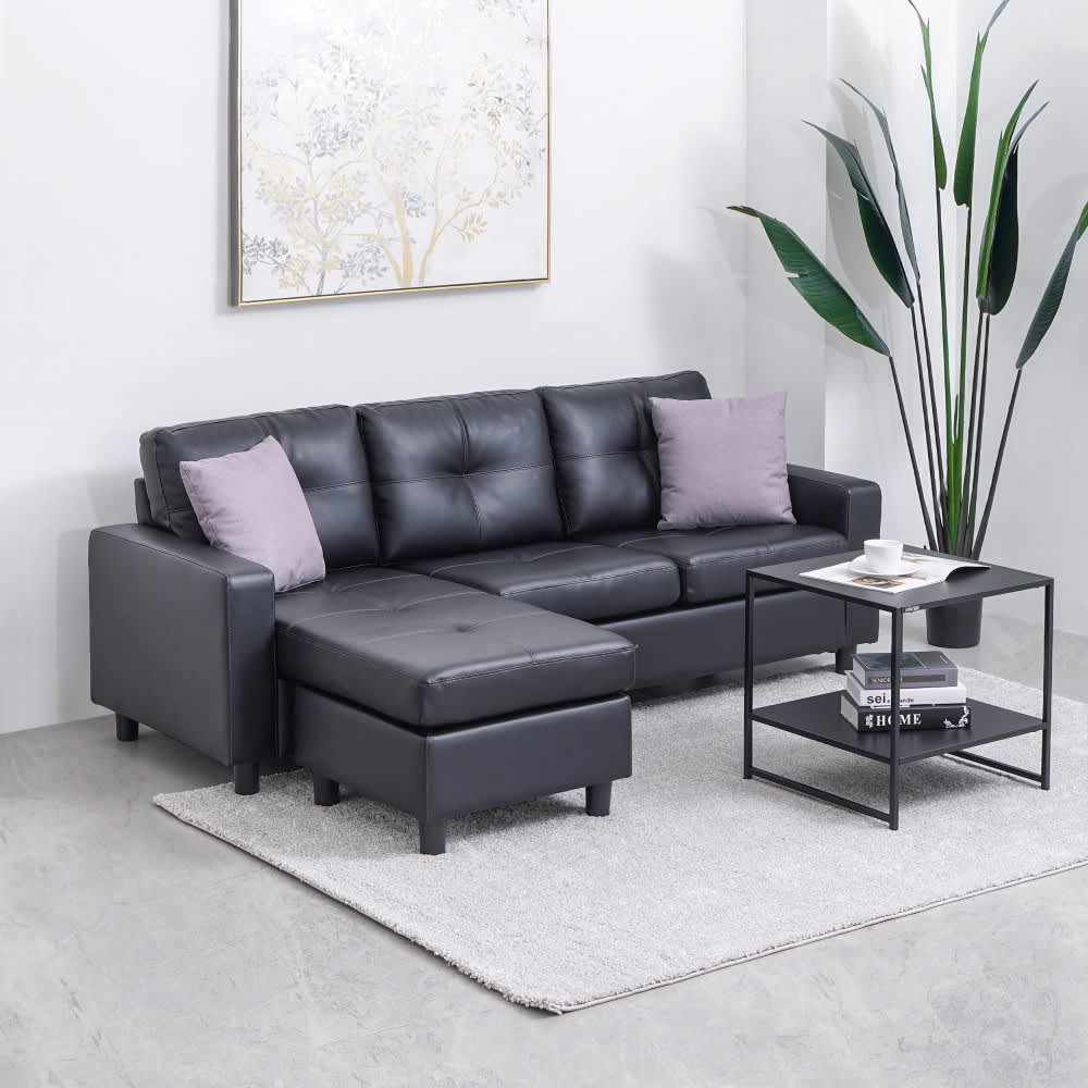 Jual Informa Berwick Sofa L Sectional Kulit Hitam Terbaru | Ruparupa