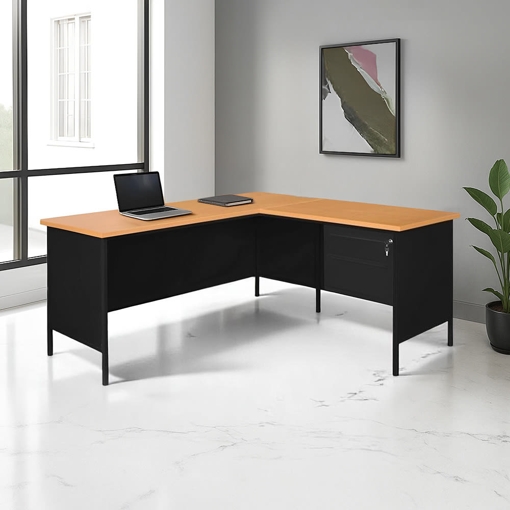 Jual Meja Kantor Metal L Shape Hitam Terbaru | Ruparupa